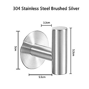 SHAREWIN Adhesive Towel Hooks Bathroom Wall Mounted Matte Black Hook 304 Stainless Steel Hanging Coat Rack Robe for Kitchen Bathroom Shower Home Door 2 Packs (Brushed Nickel Silver)