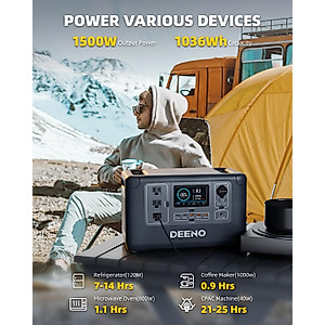 DEENO Portable Power Station 1500W, 1036Wh LiFePO4 Battery Solar Generator for Home Backup Emergency Outdoor Camping RVs(Solar Panel Optional)