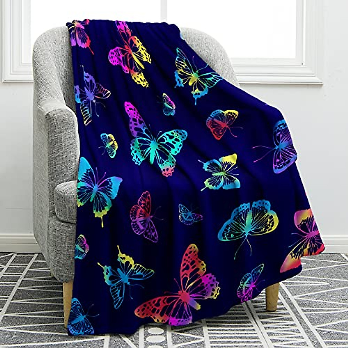 Jekeno Butterfly Flying Blanket Cozy Smooth Lightweight Soft Print Throw Blanket for Kid Adult Gift 50"x60"