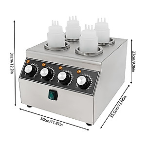 Electric Sauce Warmer Commercial Hot Fudge Warmer Dispenser Nacho Cheese Warmer Chocolate Jam Heat Preservation Machine with 4pcs 23oz Bottles,86~185℉Adjustable
