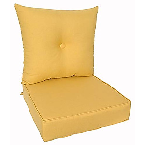 RULU 02172 Set of 2 Pieces (Seat 22inchx22inchx6inch + Back 23inchx23inchx7inch) Outdoor/Indoor Sunbrella Cushion, Daffodil