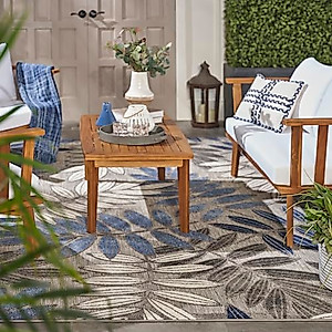 Nourison Aloha Indoor/Outdoor Grey/Blue 7'10" x 10'6" Area Rug, Easy Cleaning, Non Shedding, Bed Room, Living Room, Dining Room, Backyard, Deck, Patio (8x11)