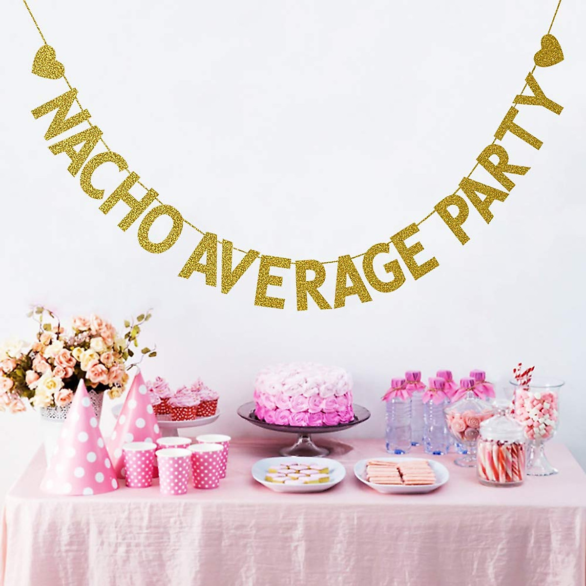 Nacho Average Party Banner Garland Sign - Birthday, Wedding, Bridal Shower, Engagement, Baby Shower Party Decorations - Gold Glitter
