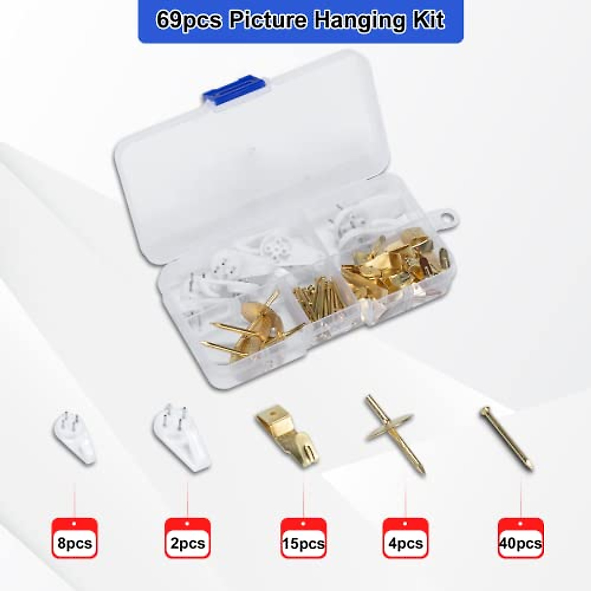 Monoceros 16 OZ Claw Hammer with 69 pcs Picture Hanging Kit, Heavy Duty All Purpose Hammer,Non-slip Handle, Magnetic Head, Suitable for professional and domestic work