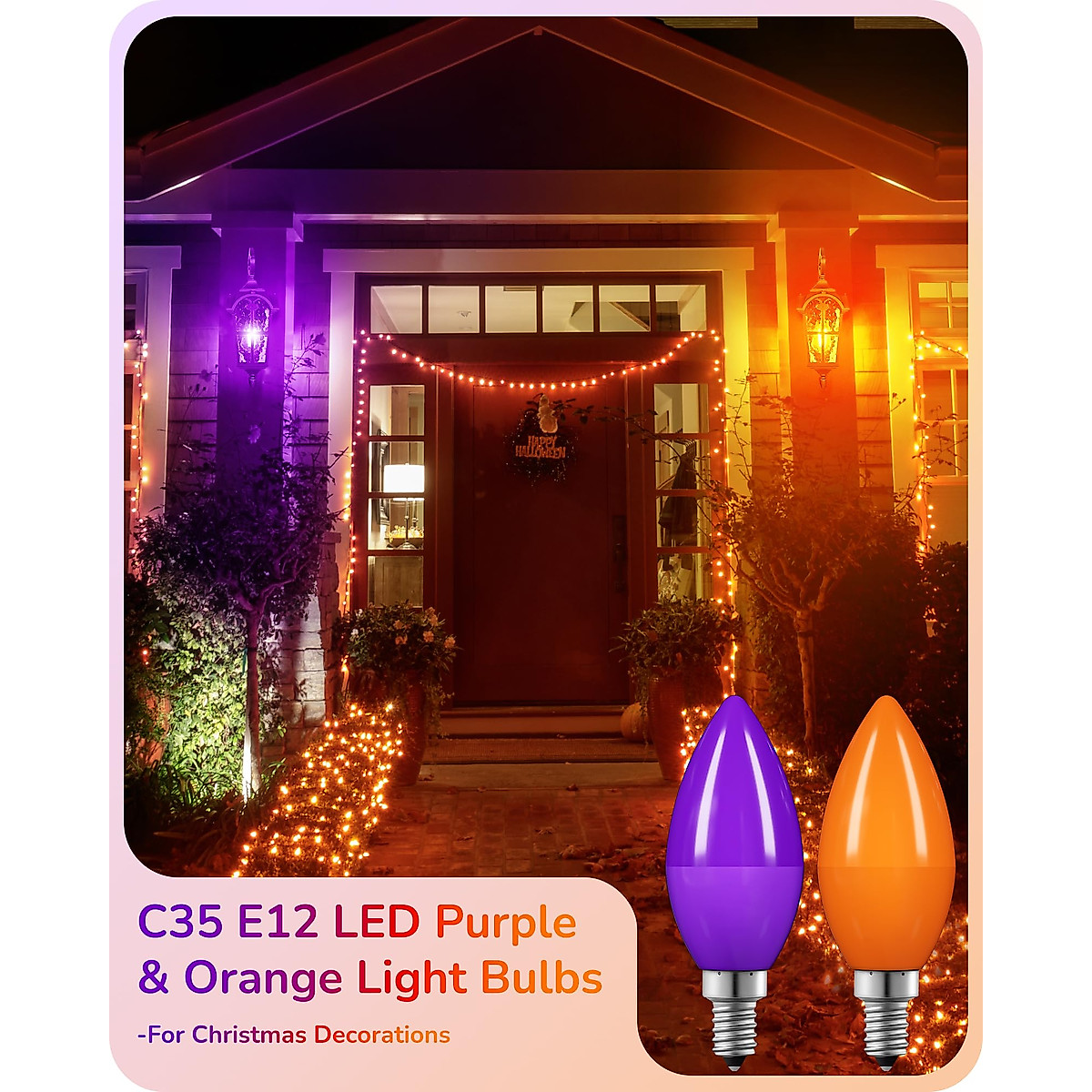 EDISHINE Christmas C35 Purple & Orange Dimmable LED Light Bulb, E12 Candelabra Bulbs, 60 Watt Equivalent, LED Chandelier Bulb, Vintage Candle Light Bulb, Decorations for Christmas, Party, 6 Pack