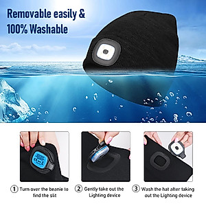 Abbicen Beanie Hat with Light Winter Knit Lighted Headlight Hats USB Rechargeable Grey