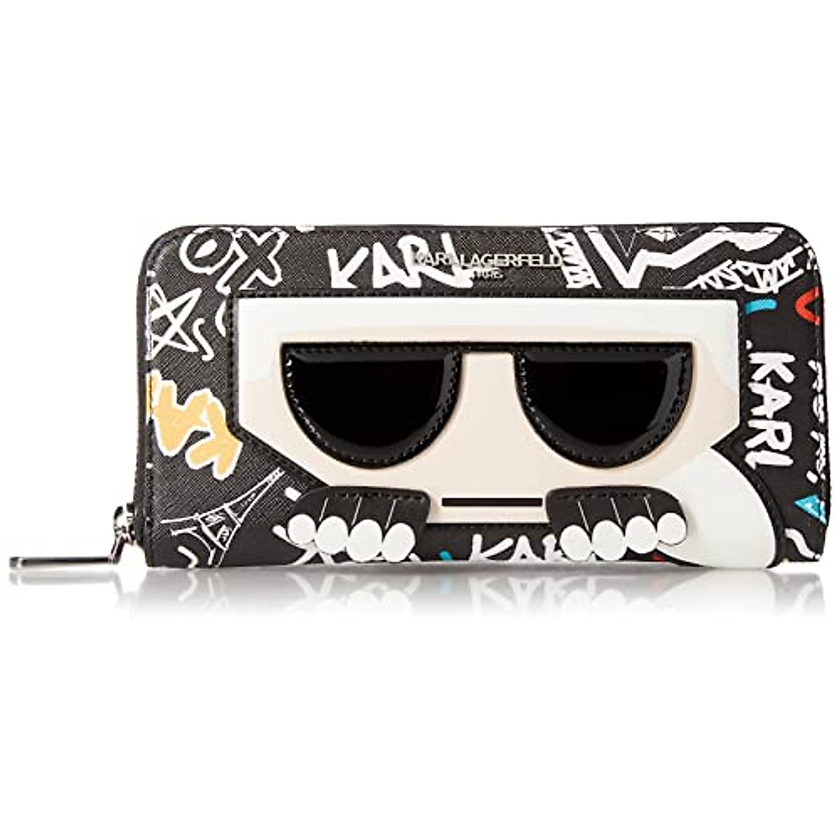 Karl Lagerfeld Paris Women's Maybelle Zip Wallet, Black/Orange SLG, One Size