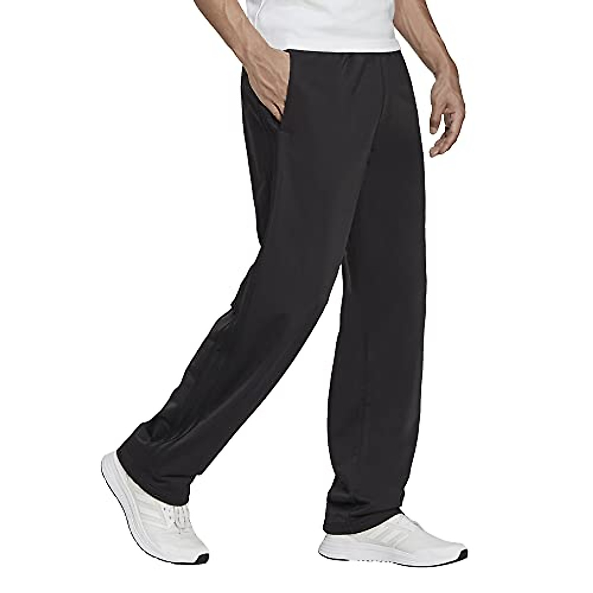 adidas Men's Essentials Warm-Up Open Hem 3-Stripes Tracksuit Bottoms, Black/Black, Small