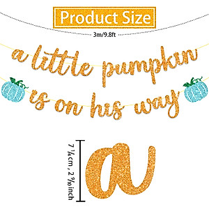 Little Pumpkin Baby Shower Decorations for Boy, Fall Blue Gender Reveal Decor, A Little Pumpkin Is on His Way Baby Shower Banner and Pumpkin Hanging Swirls