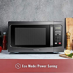 Toshiba AC25CEW-BS Digital Toaster Oven & EM131A5C-BS Microwave Oven with Smart Sensor, Easy Clean Interior, ECO Mode and Sound On/Off, 1.2 Cu.ft, Black Stainless Steel