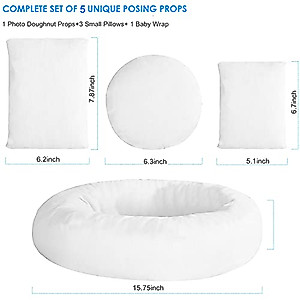 Newborn Photography Props, SPOKKI 5PCS Baby Photoshoot Set with Photo Donut, Pillow and Infant Long Ripple Wrap Props for Boy Girl Princess Twins Birthday Party (A)
