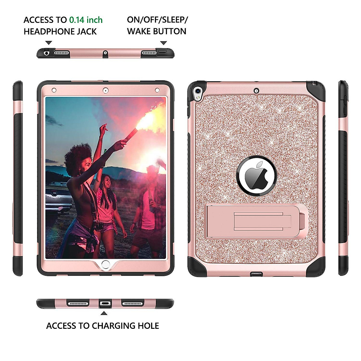 BENTOBEN for iPad Air (3rd Gen) 10.5" 2019 Case, iPad Pro 10.5" 2017 Case,Glitter Sparkly 3 Layers Heavy duty Shockproof Protective Hybrid Hard PC TPU Bumper Kickstand Kids iPad Air 3 Cover, Rose Gold