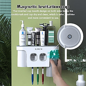 Toothbrush Holders for Bathrooms Toothpaste Dispenser - 2 Cups Automatic Toothpaste Squeezer Wall Mounted, Ideal Bathroom Accessories Organization