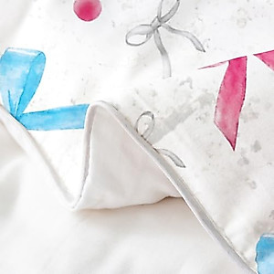 jejeloiu Girls Bowknot Duvet Cover Set 100% Cotton Twin Size Kids Dreamy Princess Style Bedding Set Teens Girly Colorful Kawaii Comforter Cover Super Soft Blue Pink Cotton Duvet Cover 2Pcs