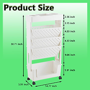 Esamploe 5 Tier Book Rack Storage Bookshelf,Rolling Small Bookshelf for Small Spaces with Double Sided Storage,Kids Bookshelf for Childrens Students in The Classroom Bedroom Library Study