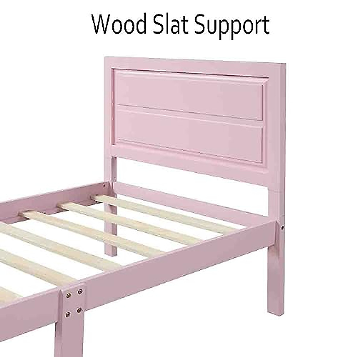 RIDFY Wood Twin Bed Frame with Headboard/Footboard, Modern Platform Camas Frame, Wood Slat Support Mattress Foundation/Noise Free/No Box Spring Needed/Easy Assemble (Pink)
