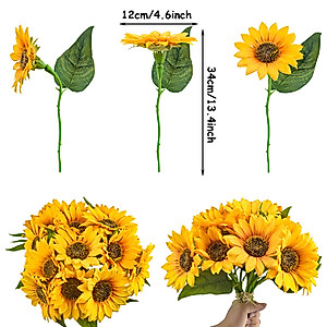 XONOR Artificial Sunflowers Bouquet, 3 Bouquets Artificial Silk Sunflowers with Stems Leaves for Wedding Bridal Party Garden Home Office Decoration