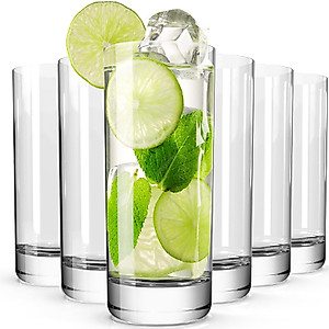 Wlasss Drinking Glasses Set of 6, 13oz Crystal Highball Glasses, Clear Tall Glass Cups,Water Glass for Kitchen, Beer, Juice, Whiskey,Mojito Cocktail Glasses for Bar Glassware