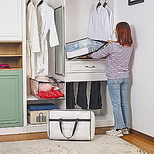 OYOUNGNI Clear Clothes Storage Bag Organizer with Reinforced Handle, Vinyl Storage Bags for Comforter, Blanket, Bedding, Toys, Transparent Moving Totes with Sturdy Dual Zippers, 3 Pack, 55 L, Black