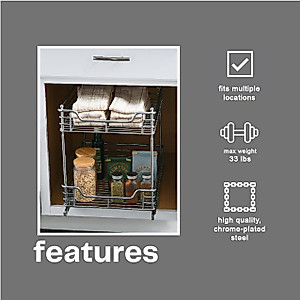 Household Essentials Glidez Multipurpose Chrome-Plated Steel Pull-Out/Slide-Out Storage Organizer for Under Cabinet Use - 2-Tier Design - Fits Standard Size Cabinet or Shelf, Chrome