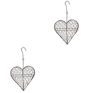 Angoily 2pcs Hanging Planter Heart Shaped Flower Basket Vintage Succulent Pot Outdoor Bonsai Holder for Balcony Garden Wedding (Brown)