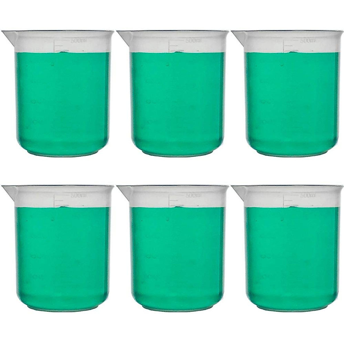 500ml Plastic Beaker, Low Form, Reusable, Polypropylene, Molded Graduations (Pack of 6)
