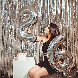 3 Pack 3.2ft x 8.2ft Silver Metallic Foil Fringe Curtains, Tinsel Streamers Bachelorette Party Decorations, Streamers Birthday Decorations, Streamers Party Decorations for Graduation, Baby Shower