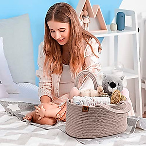 PeraBella 2-in-1 Baby Diaper Caddy Organizer for Changing Table, Cotton Rope Diaper Basket for Boy, Girl, Gift for Baby Shower, Nursery Diaper Organizer, Portable Diaper Storage, Car Caddy Organizer