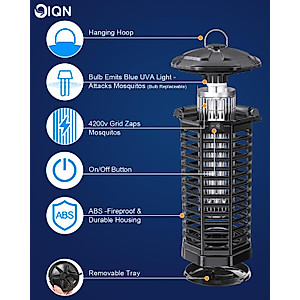 Bug Zapper Outdoor, Plug in Electric Mosquito Fly Zapper w/ 15W Light & 4200V Grid & on/Off Switch, Mosquito Traps & Killer for Indoor, Kitchen, Patio, Backyard and More (Black)