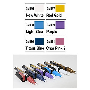 Mr Hobby GSI Creos Gundam Marker MSV Advance Set 6 Colors New white, Red gold, Light blue, Purple, Titans blue, Char pink GMS124 With Kanji LOVE Sticker, 5.98 x 5.98 x 0.5 in
