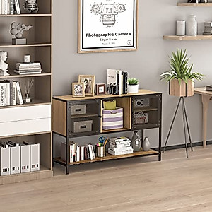 WiberWi Storage Cabinet Sideboard Coffee Bar Cabinet, Farmhouse Buffet Station with Glasses Rack, Credenza Cupboard ConsoleTable for Entryway Kitchen Dining Living Room, Brown