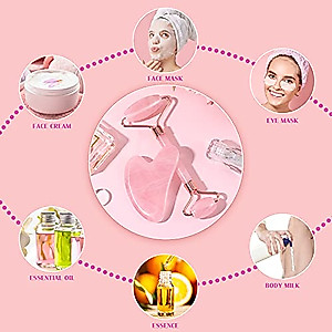 rosenice Gua Sha Set Jade Stone Tools Guasha Tool for Face Skincare Facial Body Relieve Muscle Tensions Reduce Puffiness Festive Gifts