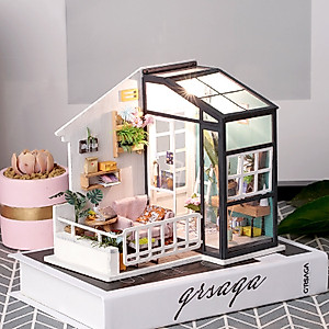 Rolife Dollhouse DIY Craft House Kit-Small Sized Miniature with Accessories and LED-Wooden Model Building Set-Christmas Birthday Gifts for Boys Girls Women Friends(Balcony Daydreaming)