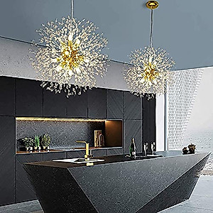 Vikaey Dandelion Crystal Chandeliers, 12-Light Firework Modern Sputnik Chandelier Ceiling Light Fixture Pendant Lighting for Dining Room Bedroom Kitchen Island Living Room,Glod