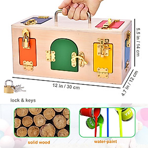 MICKYU Montessori Lock Box Toys Wooden Busy Board Sensory Toy Fine Motor Skills Learning Toys Gift for Toddlers Boys Girls