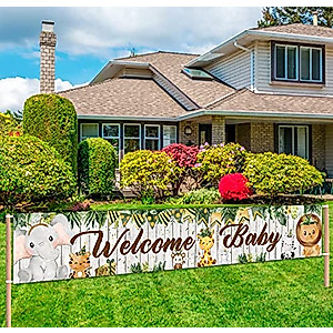 CHXSM 9.8 x 1.6 ft Welcome Baby Jungle Safari Yard Banner Shower Party Decoration Wild Animal Sign Backdrop Supplies
