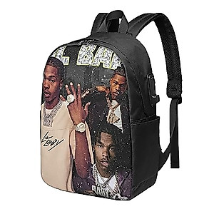 Qcosjeem Lil Rapper Singer Baby Backpack,unisex casual book bags,external usb interface,earphone cable interface,label.camping backpack suitable for office Funny usb Backpack