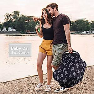 Baby Car Seat Cover, Infant Carseat Canopy, Nursing Breastfeeding Cover, Stretchy Carrier Covers for Stroller/High Chair/Shopping Cart, Newborn Registry & Shower Gift for Boys Girls - Black Cactus
