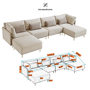 143'' U-Shaped Fabric Modular Sectional Sofa with 2 Removable Ottoman and 4 Pillows