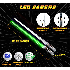 Lightsaber Chopsticks Light Up - LED Glowing Light Saber Chop Sticks - Reusable Sushi Lightup Sabers Chopstick Set Of 2 Pairs - Green & Red