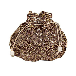 Suman Enterprises Indian sequence Potli Bag/wedding purse/jewelery purse for girls & women (Base Color- Dark Brown)