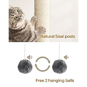 FourFurPets Cat Tree, 27in Cat Tower, Cat Condo for Kittens, Large Cat Perch, Cat Caves, Cat Basket, Sisal Scratching Board, Smoky Gray