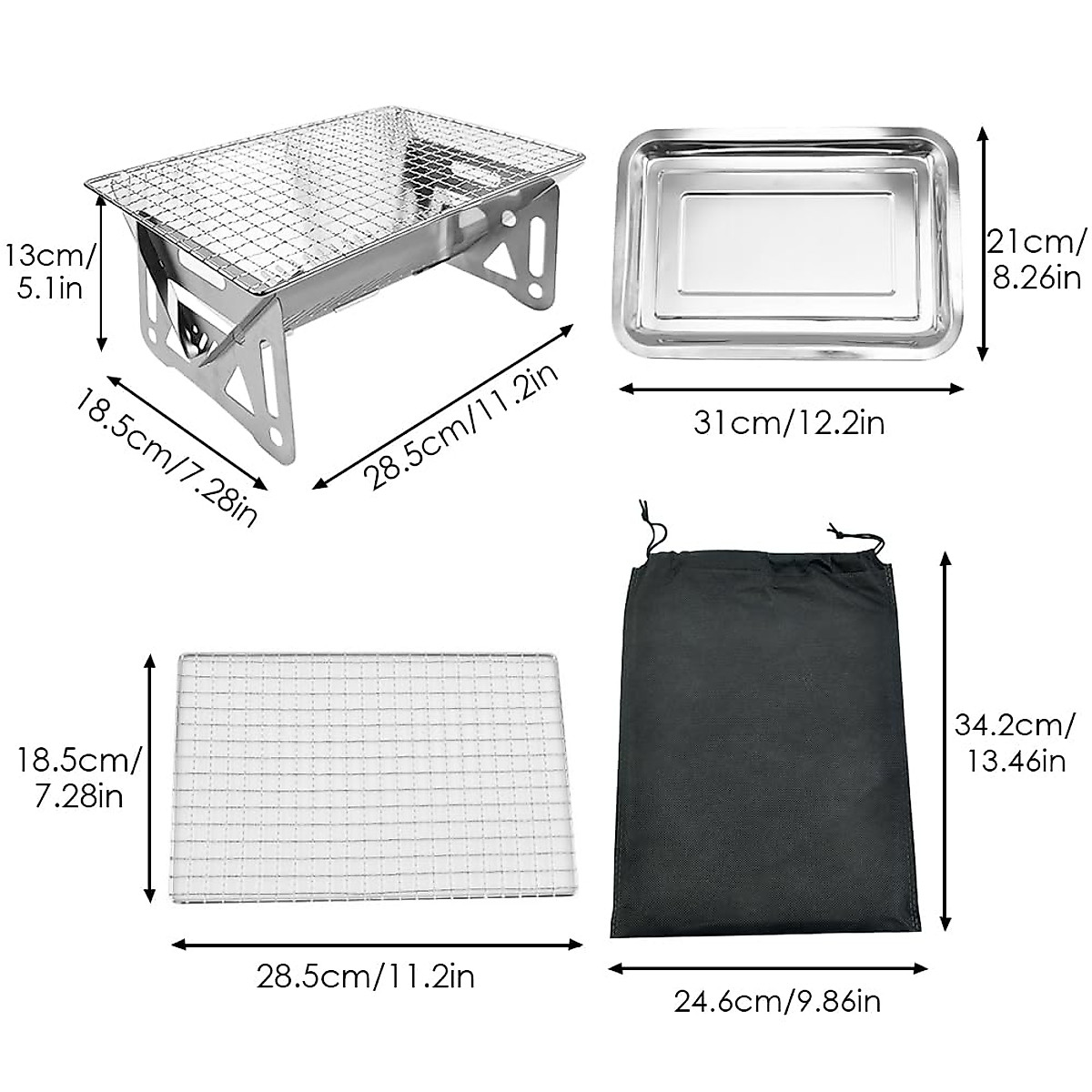 Mini Portable Charcoal Grill, Stainless Steel Small Folding BBQ One Person Tabletop Grill for Garden Bars Outdoor Camping