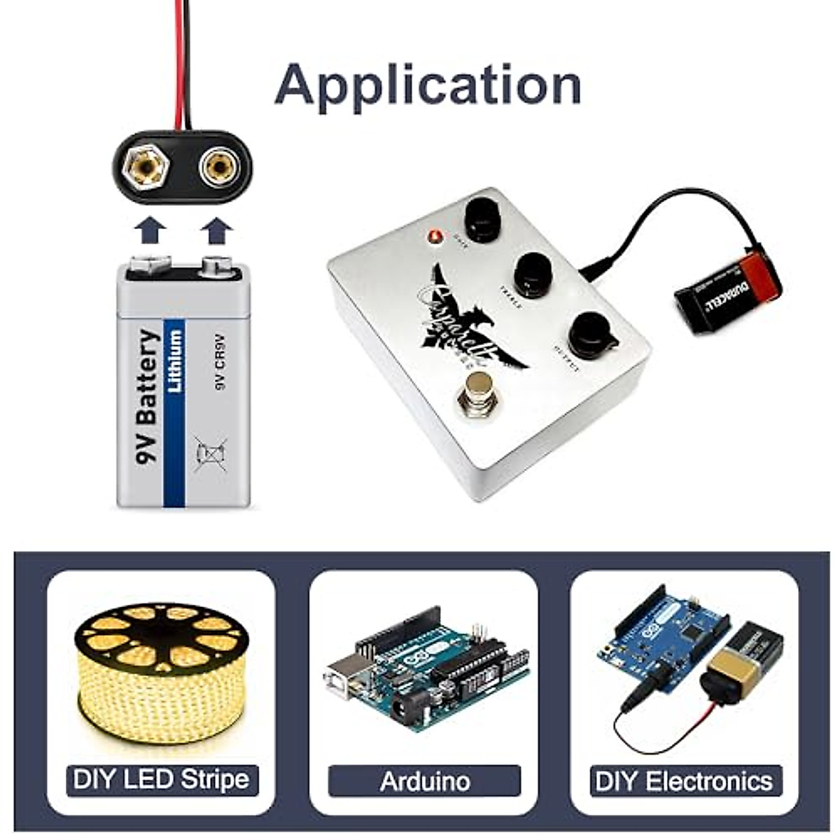 Chanzon UL Wires 9v Female Connector Battery Clip 2.1mm x 5.5mm Converter 9 Volt Power Eliminator Adapter Supply Plastic I Type 5 Pack Connection