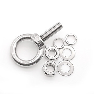 2 Pack M10 Stainless Steel Eye Bolt, Shoulder Eyebolts Screws with Washer and Nuts (30mm)