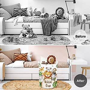 Clastyle 45L Large White Jungle Animals Elephant Kid Laundry Hamper with Handle Collapsible Lion Koala Giraffe Clothes Toy Storage Basket with Lid for Nursery