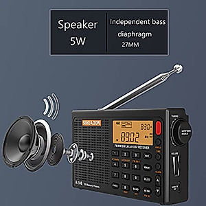 SIHUADON R108 Portable Radio AM FM SW LW Airband Full Band DSP Radio Battery Operated with Headphone Antenna Jack Sleep Time and Alarm Clock 500 Memory Preset for Parents by RADIWOW (Black)