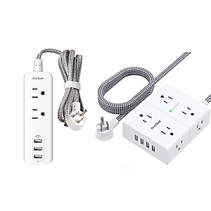 Power Strip with USB - 10 Widely Outlets 7 USB Charging Ports, Desktop Charging Station with 5 ft Braided Extension Cord, Flat Plug Travel Power Strip for Cruise, Home Office, ETL Listed