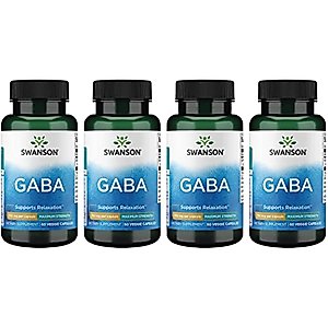 Swanson Amino Acid Maximum Strength GABA 750 Milligrams 60 Veg Capsules (4 Pack)