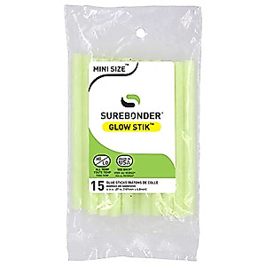 Surebonder GS-15 Glo StikGlow Temp Mini Glue Stick-15 sticks-4" length 5/16" diameter, No Size, Glow-In-The-Dark, 15 Count
